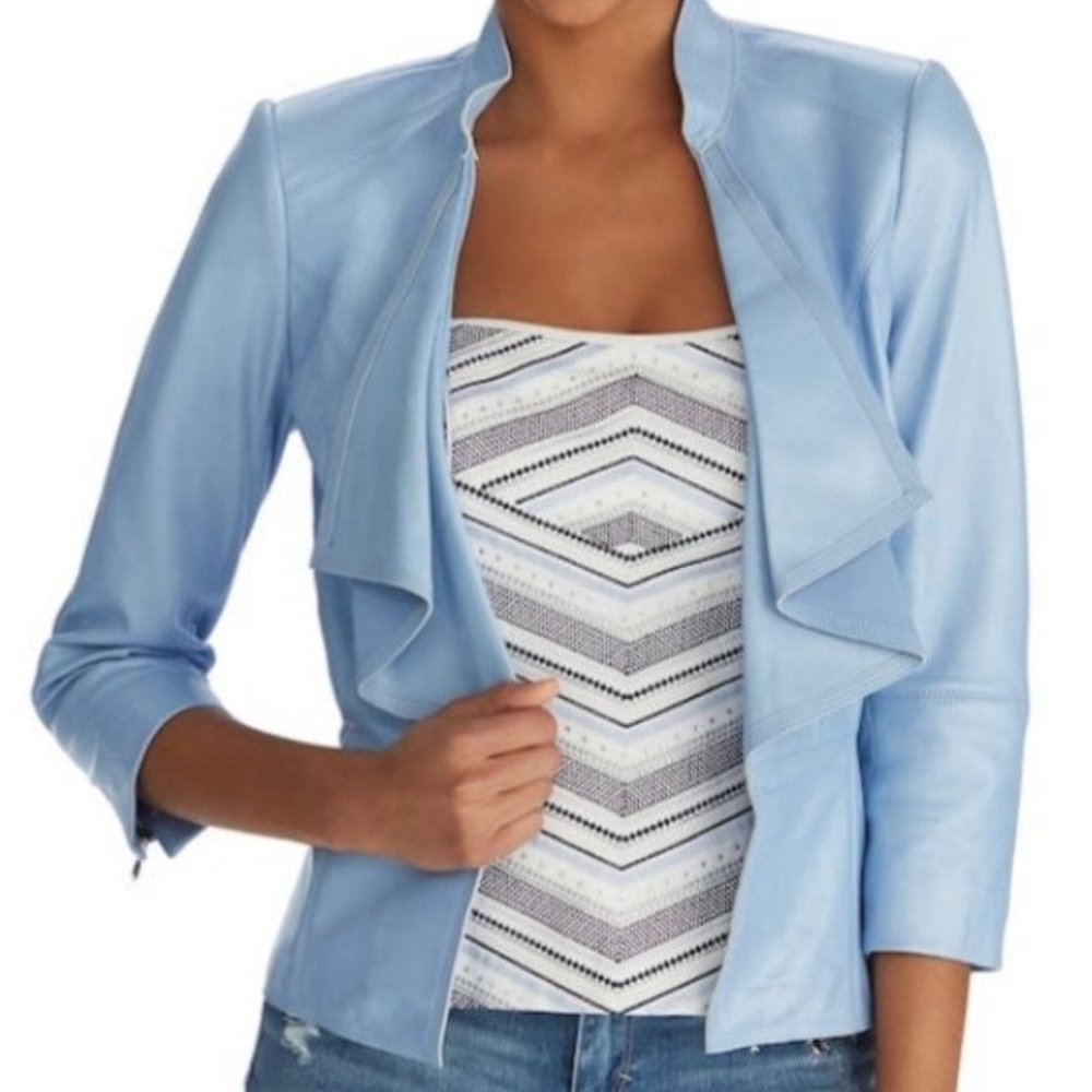 Periwinkle Twinkle Small Leather Moto-Jacket, White H… - Gem